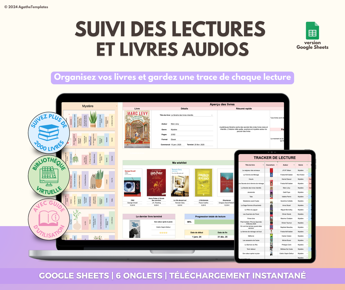 Suivi et journal des lectures, book tracker – Agathe Templates